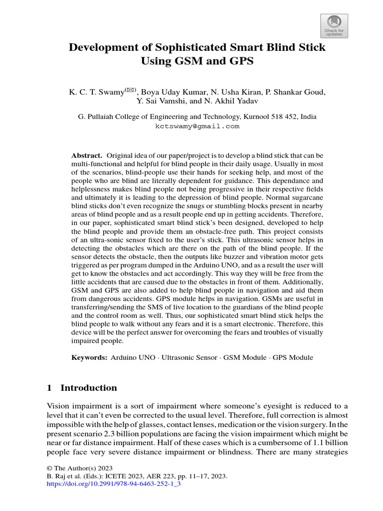 Smart Blind Stick For Visually Impaired People | PDF | Visual Impairment | Arduino