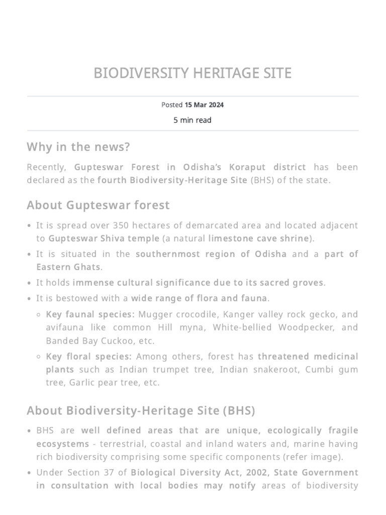 Gupteswar Forest: India's 4th BHS | PDF | Biodiversity | Protected Area