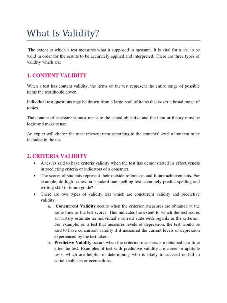 Validity And Reliability Validity Statistics Test Assessment