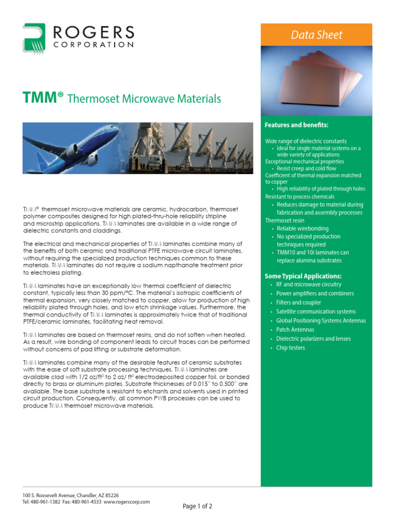 TMM Thermoset Laminate Data Sheet TMM3 - TMM4 - TMM6 - TMM10 - TMM10i ...