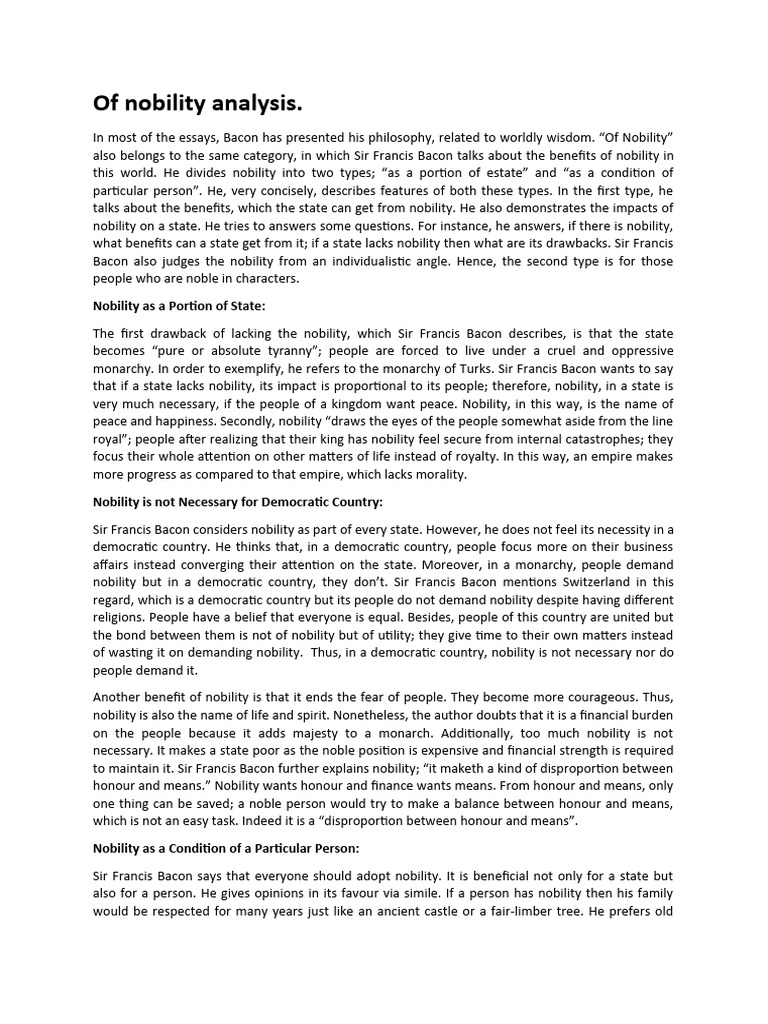 Of Nobility Analysis | PDF | Nobility | Francis Bacon