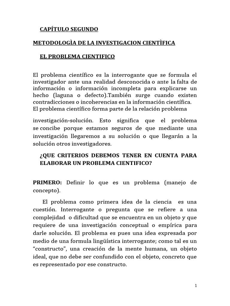 Capítulo Segundo Metodologìa de La Investigacion Cientìfica El Problema ...