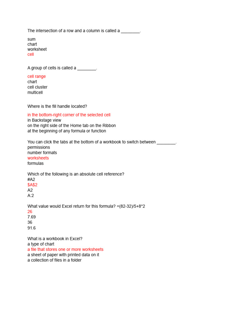 The Intersection of A Row and A Column Is Called A | PDF | Microsoft Excel | Computing