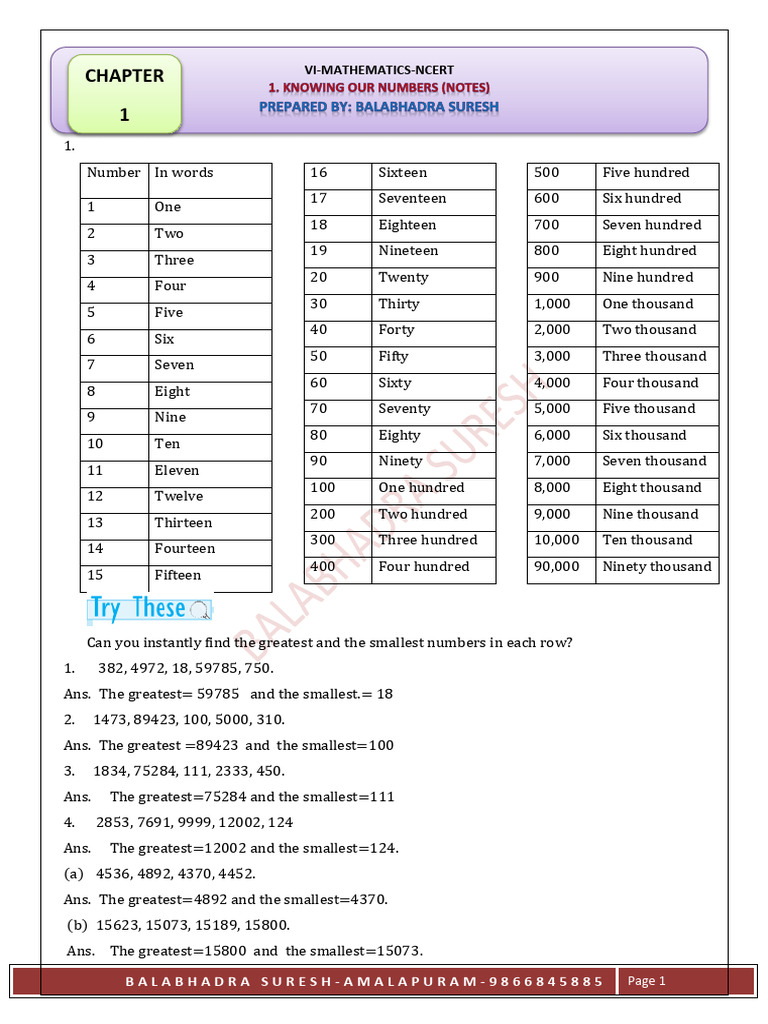 VI-CBSE-Mathematics - 1. KNOWING NUMBERS (Notes) WM | PDF | Kilogram ...