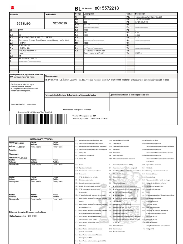 Copia en Papel de La Tarjeta Electrónica Itv: Tarjeta eITV Expedida Por ...