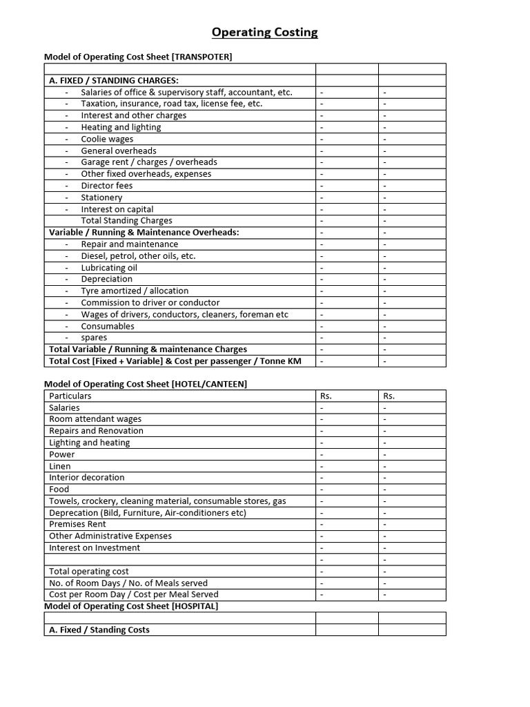 Operating Costing 1 | PDF | Hospital | Depreciation