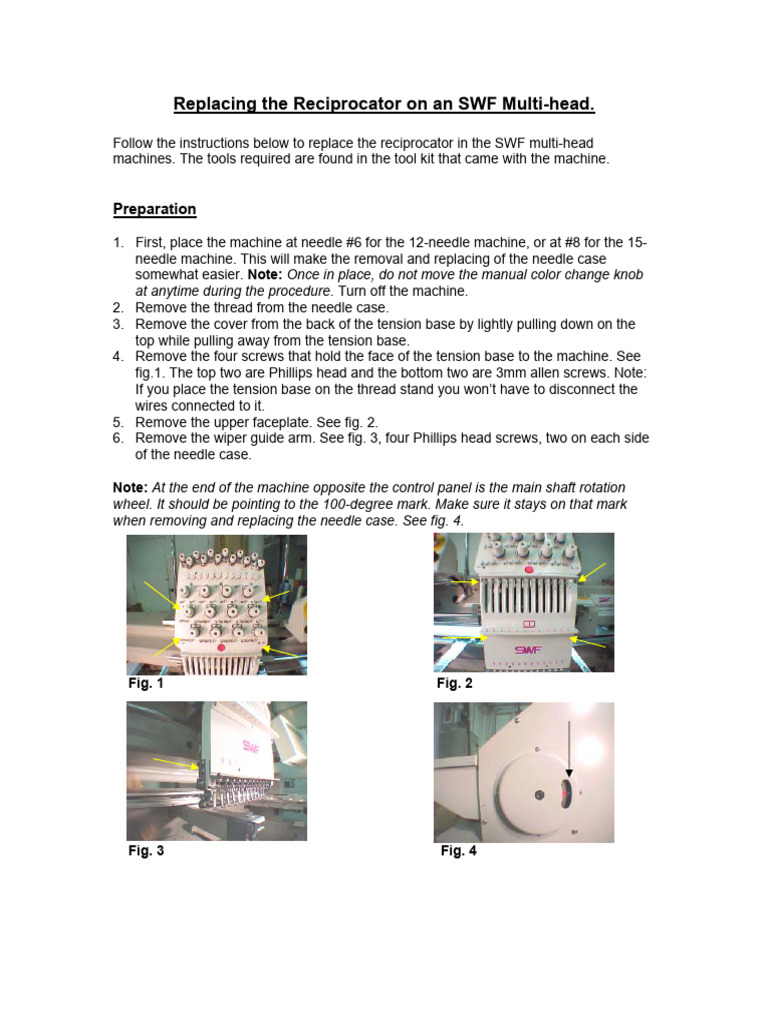 SWF Multi-head Reciprocator Replacement Guide | PDF | Screw | Sewing Needle
