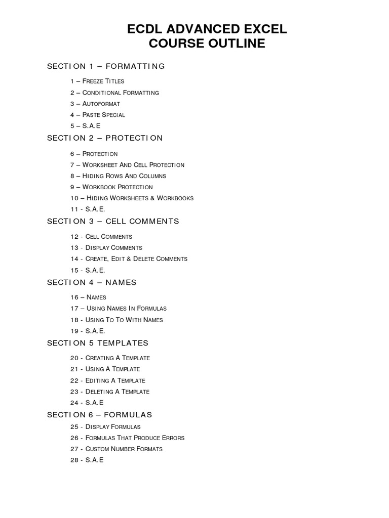 ECDL Adv Excel Course Content | PDF | Microsoft Excel | Data Management