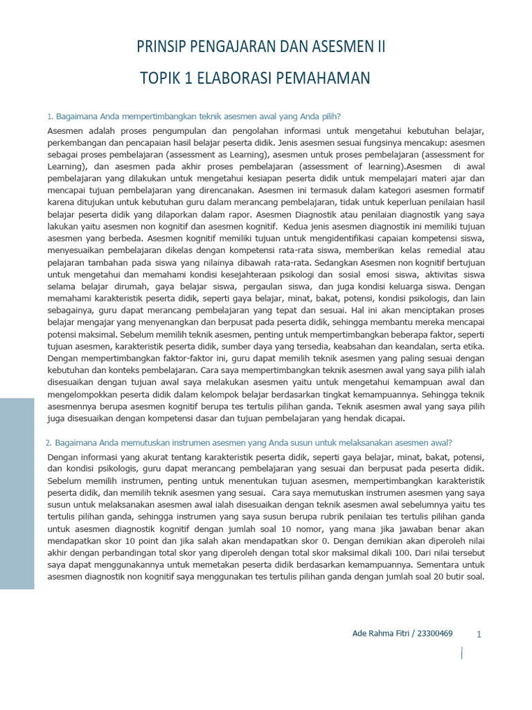 Topik 1. Elaborasi Pemahaman - Ade Rahma Fitri | PDF | Karier & Perkembangan