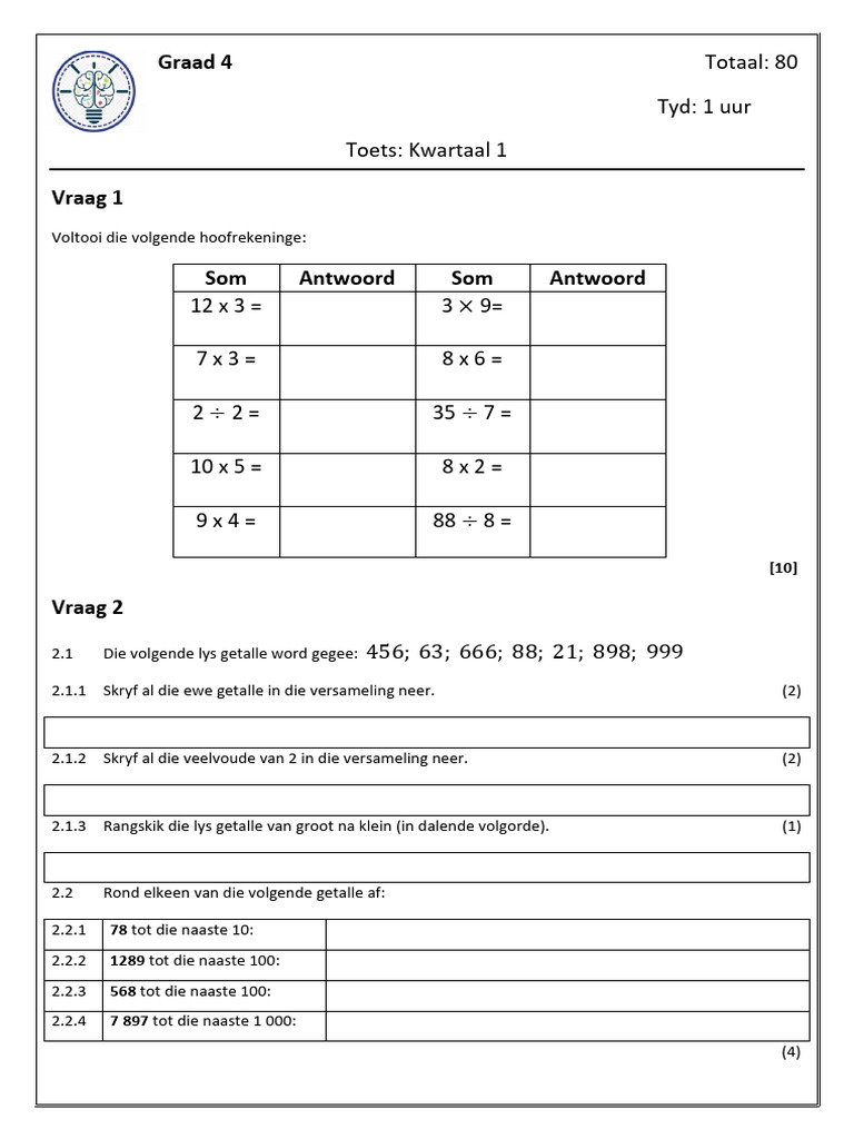 West Graad 4 Toets | PDF