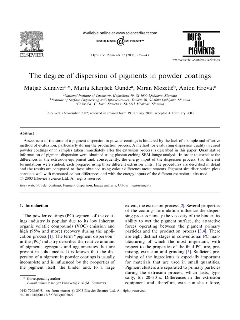 Evaluating Pigment Dispersion in Powder Coatings | PDF | Scanning ...