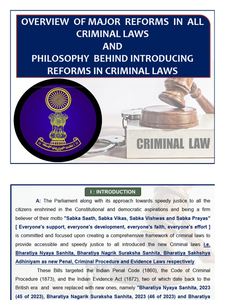 Overview of Major Reforms in All Criminal Laws AND Philosophy Behind Introducing Reforms in ...