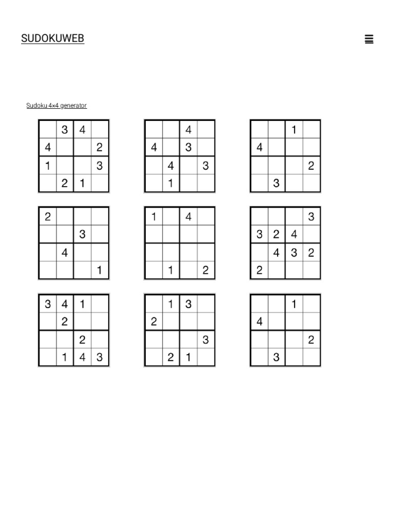Sudoku Generator Sudoku 4×4 | PDF