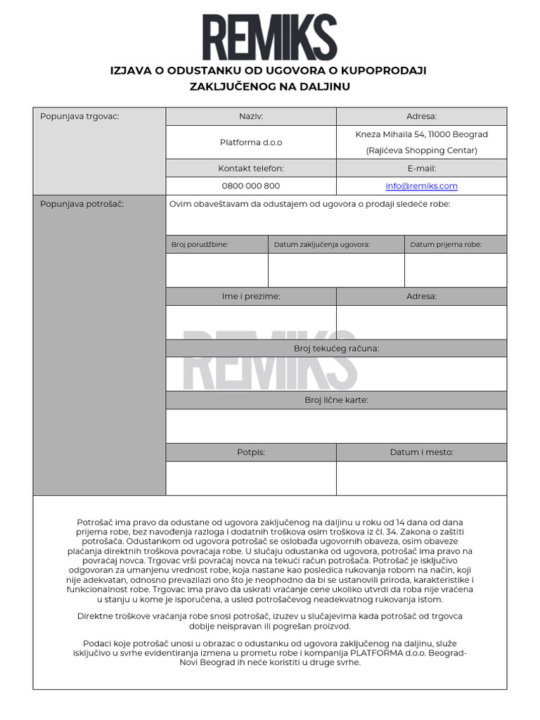 Izjava o Odustanku | PDF