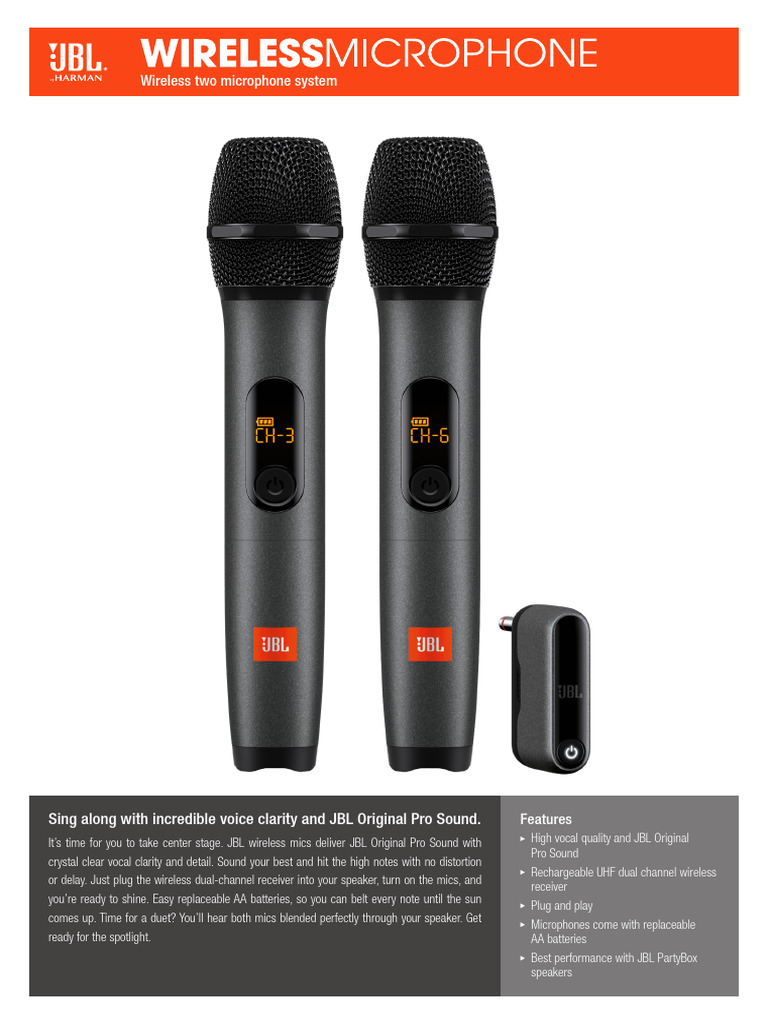 JBL Wireless Microphone Set Specs | PDF | Microphone | Sound Production