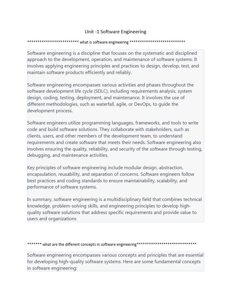 OOSE UNIT-1 Software Engineering | PDF | Software Testing | Inheritance ...