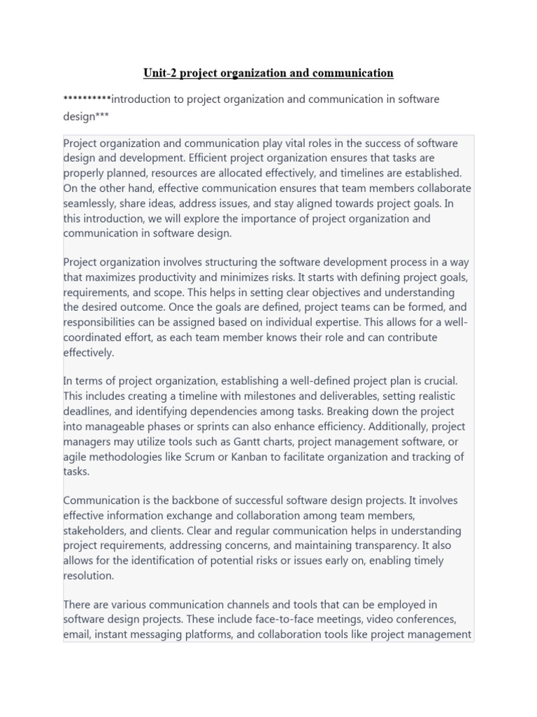 OOSE UNIT-2 Introduction To Project Organization and Communication in ...