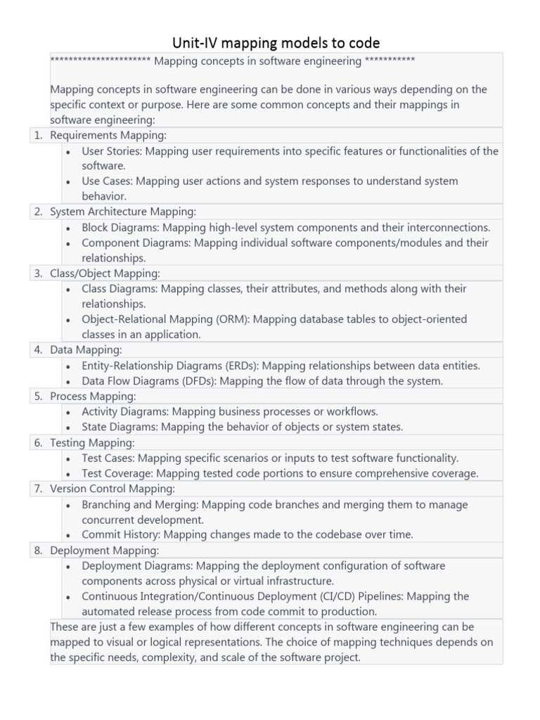 OOSE UNIT-4 Mapping Concepts in Software Engineering | PDF | Project Management | Databases