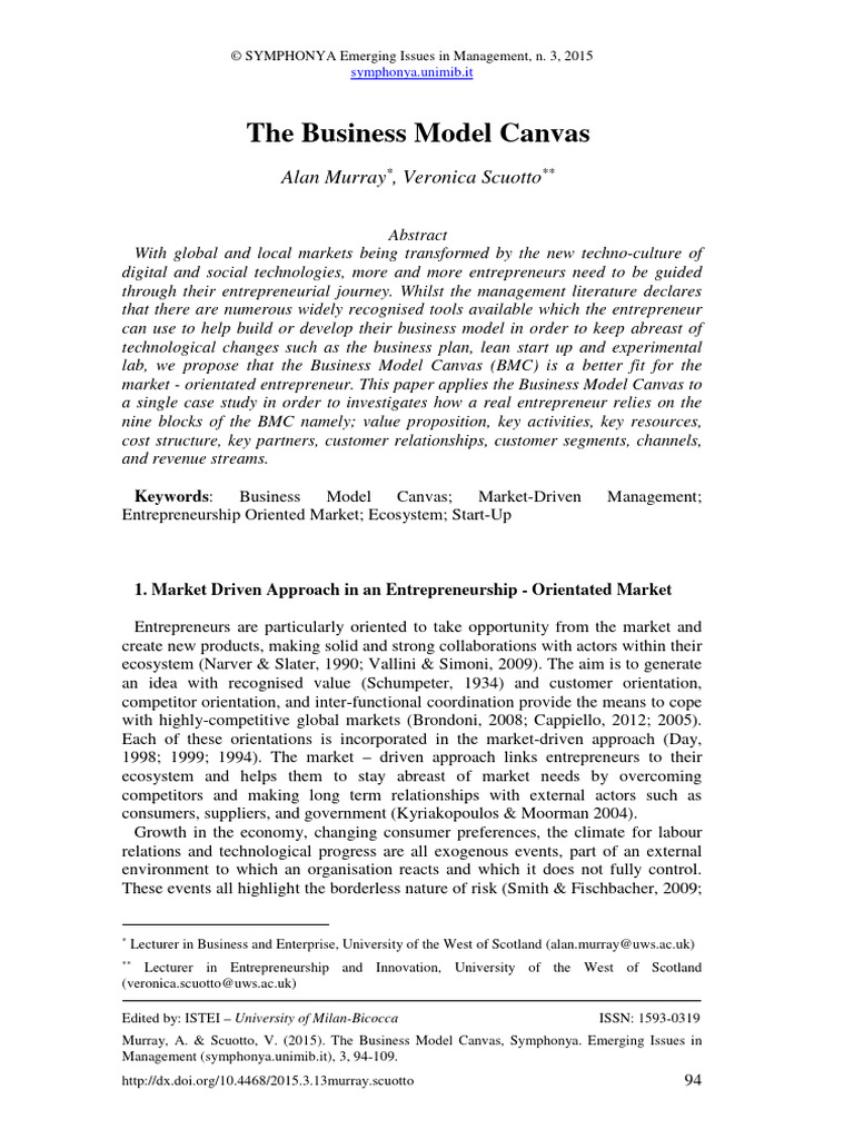 Business Model Canvas for Entrepreneurs | PDF | Entrepreneurship ...