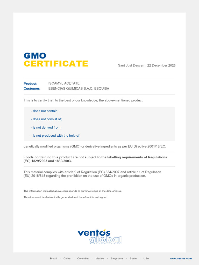 Gmo Isoamyl Acetate | PDF