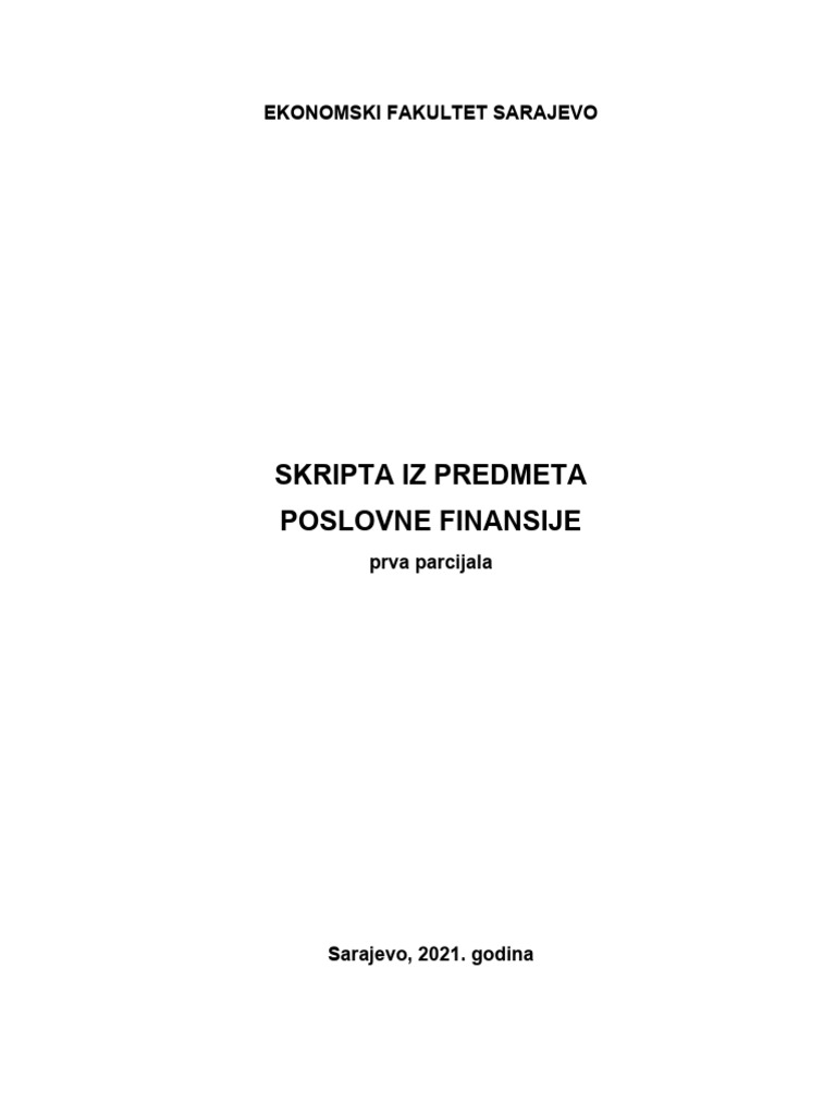 Poslovne Finansije Skripta | PDF