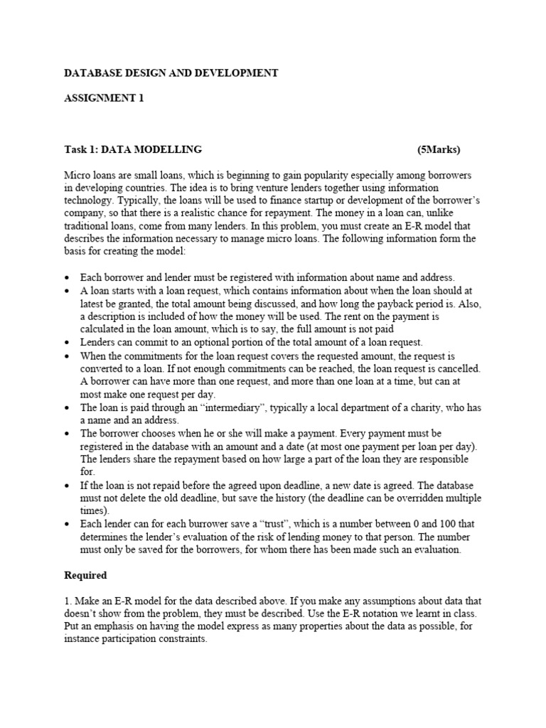 Assignment 1 | PDF | Loans | Relational Model