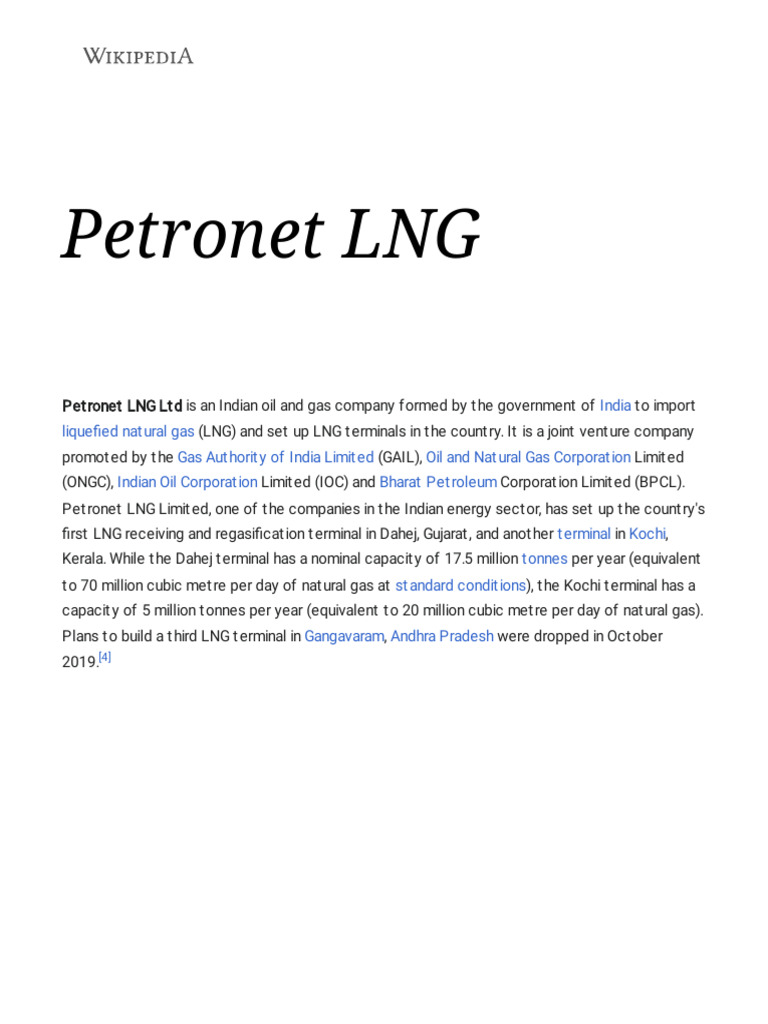 Petronet LNG - Wikipedia | PDF | Petroleum | Fuel Gas