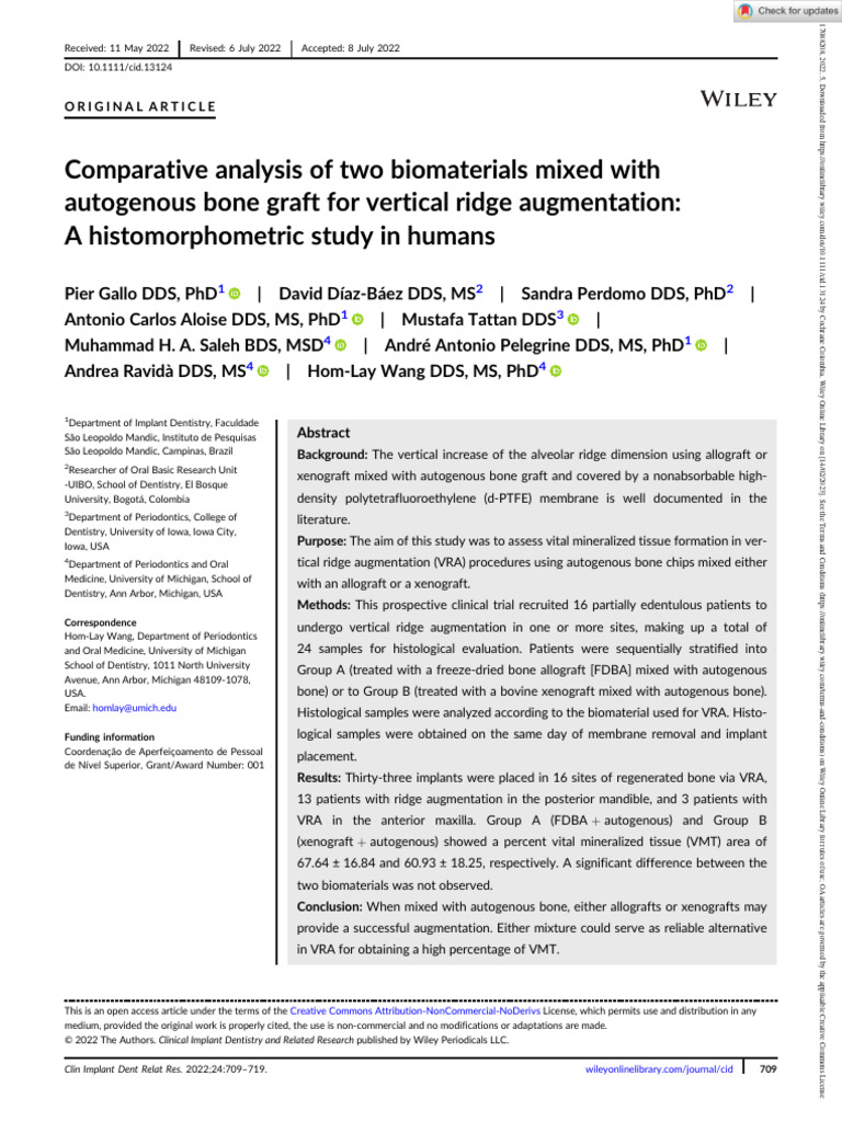Clin Implant Dent Rel Res - 2022 - Gallo - Comparative Analysis of Two Biomaterials Mixed With ...