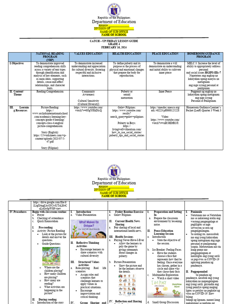 DLL Catch Up Friday - Feb 16 | PDF | Learning | Reading Comprehension