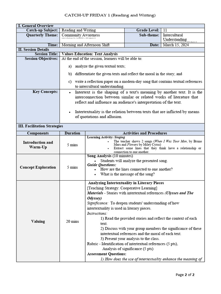 1st Catch Up Friday RNW | PDF | Intertextuality | Rubric (Academic)