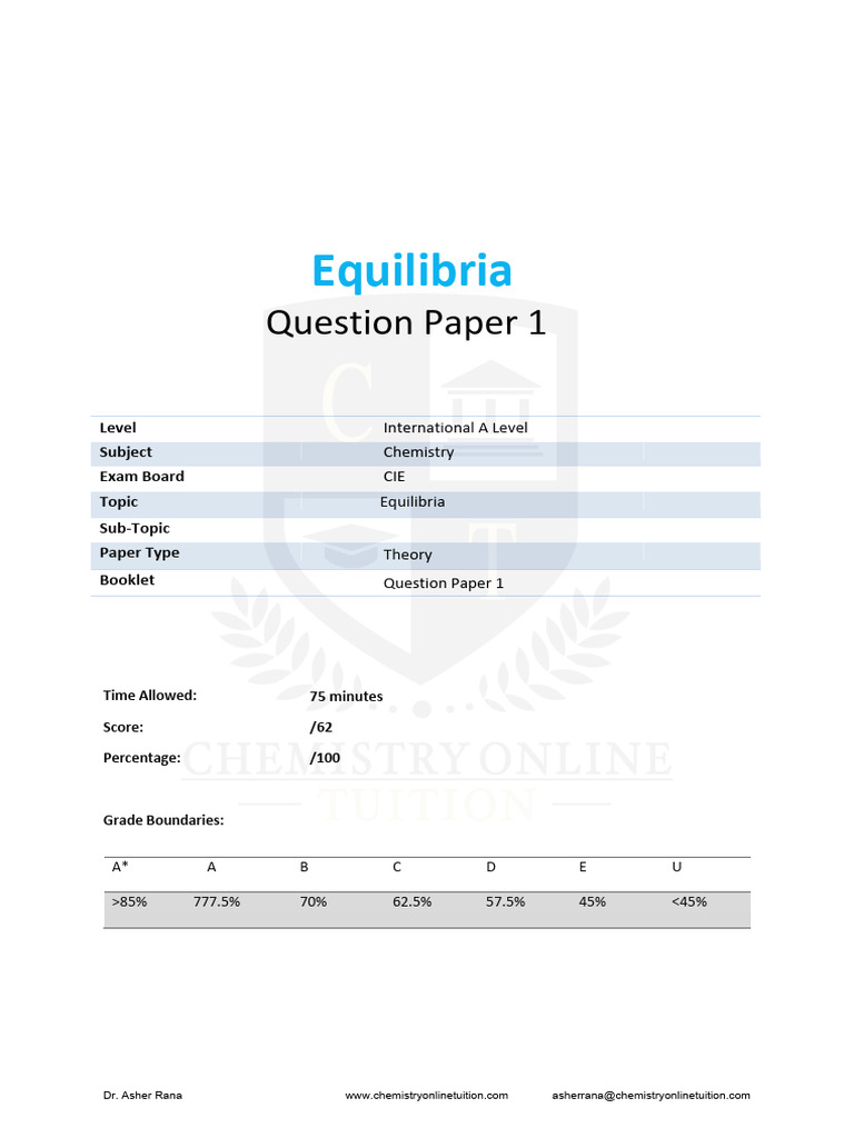 13.1 Equilibria Theory - Ial Cie Chemistry - QP Unlocked | PDF | Teaching Methods & Materials ...