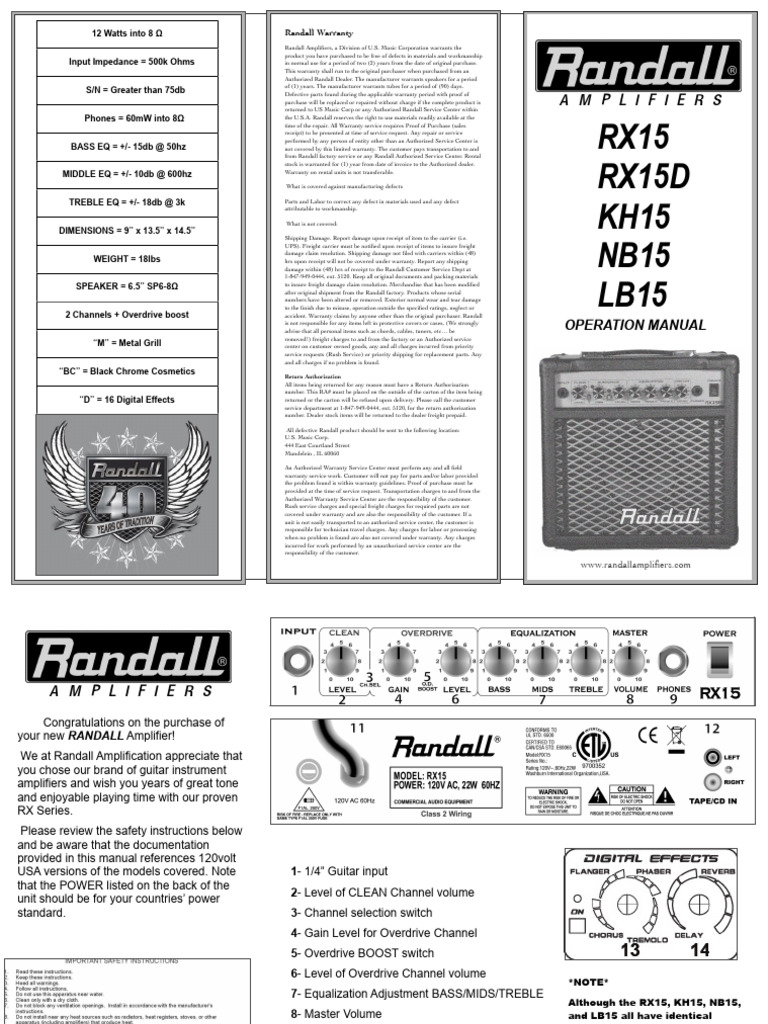 RX15 RX15D KH15 NB15 Lb15manual | PDF | Equalization (Audio) | Sound ...