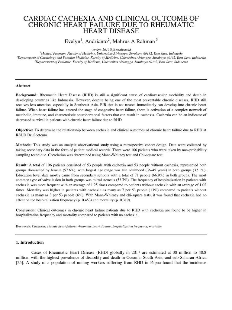 Cardiac Cachexia and Clinical Ootcome of Chrronic Heart Failure Due To ...