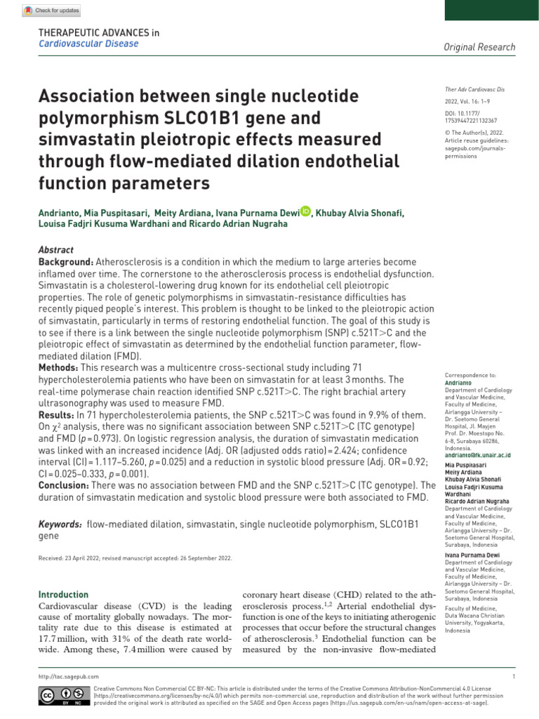 Association Between Single Nucleotide Polymorphism SLCO1B1 | PDF | Genotype | Blood Pressure