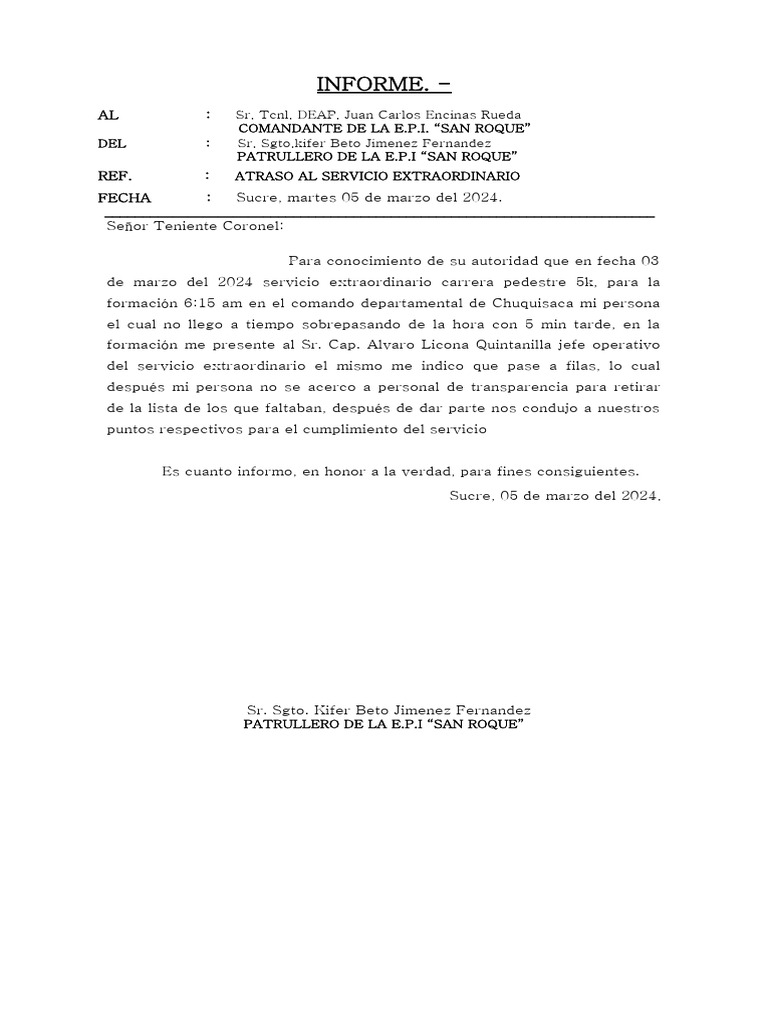 INFORME Sgto Kifer Jimenez F | PDF