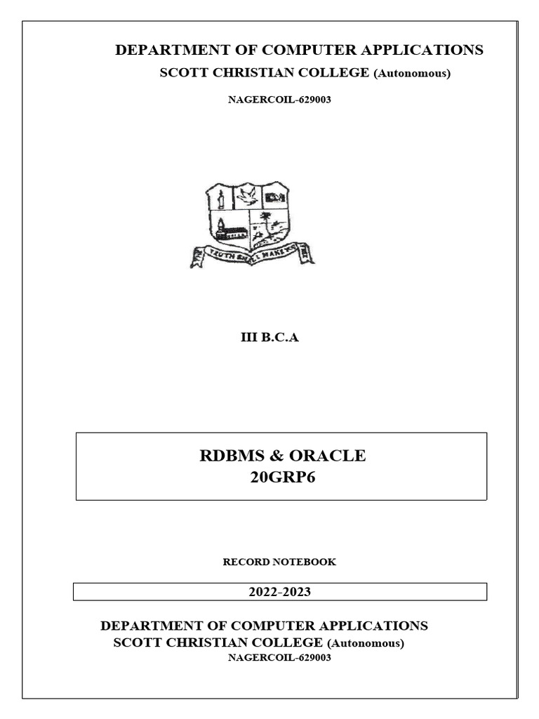 Oracle RDBMS Lab Manual Dec 2022 (26!10!2022) | PDF | Pl/Sql | Sql