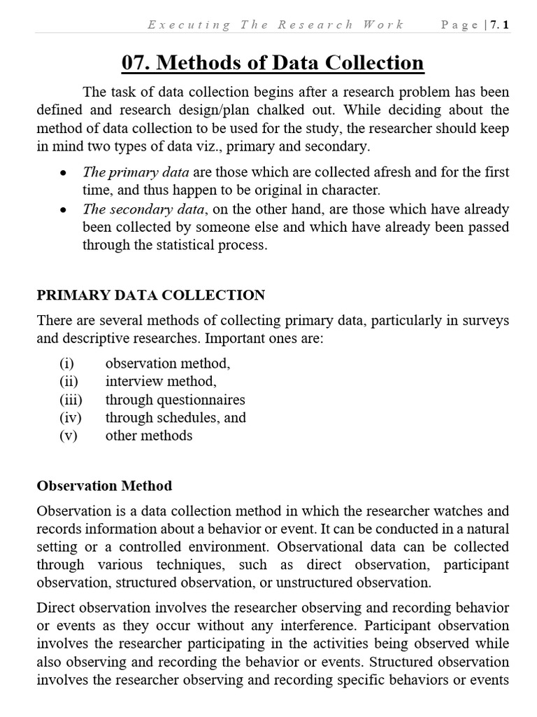 ZOO-3204 - A-07. Methods of Data Collection | PDF | Questionnaire | Data