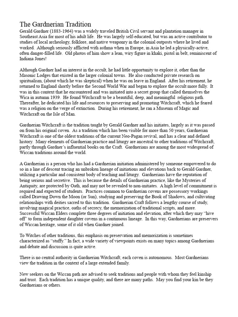 The Gardnerian Tradition | PDF | Wicca | Witchcraft