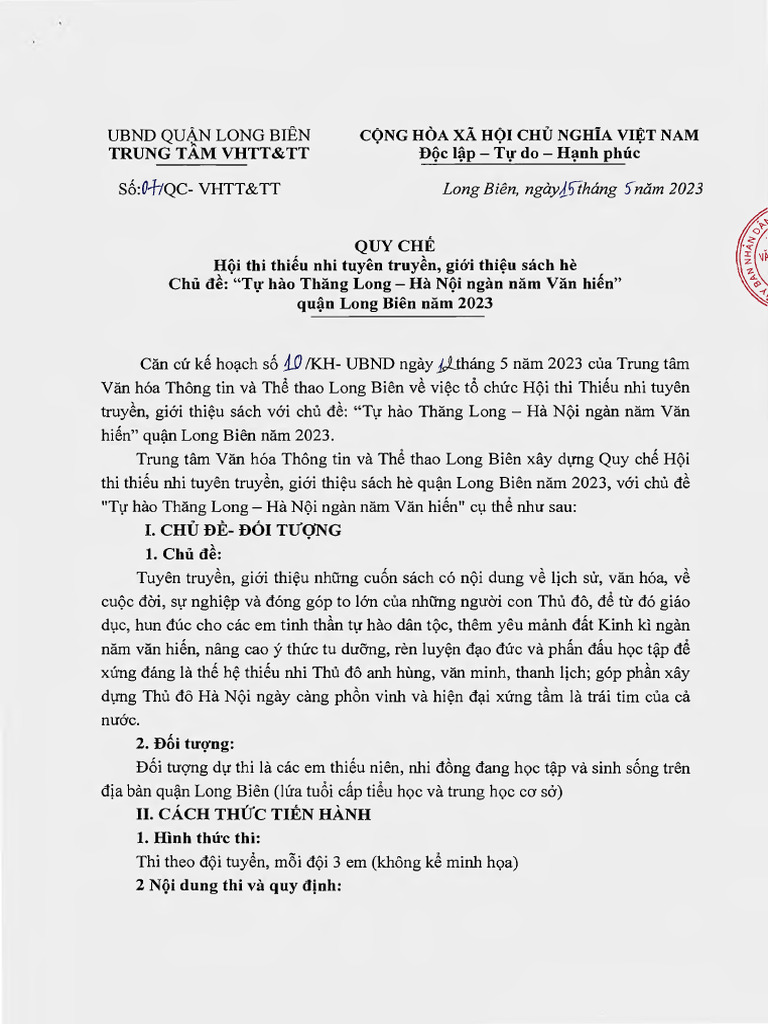 QC07- Quy chế hội thi tuyên truyền sách năm 2023 | PDF