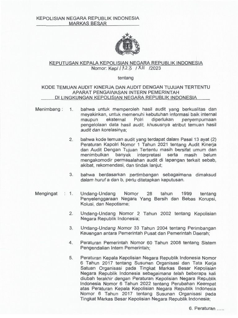Kep Kapolri Kode Temuan Audit Kinerja | PDF
