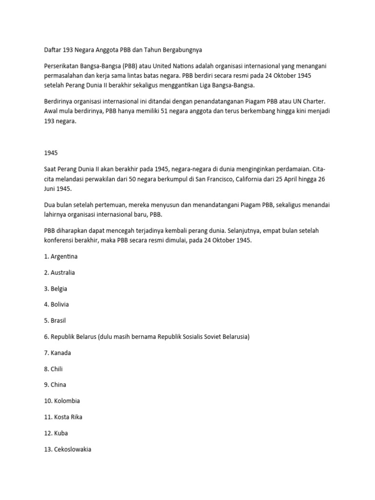 Daftar 193 Negara PBB-WPS Office | PDF