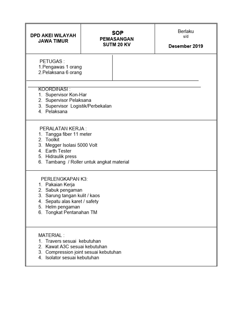 Sop Dk017 Pemasangan Sutm | PDF | Teknologi & Rekayasa