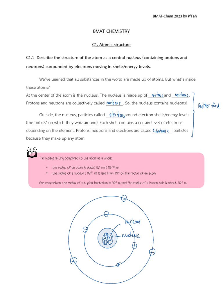 BMAT CHEMISTRY-c1-atomic Structure | PDF | Atomic Nucleus | Atoms