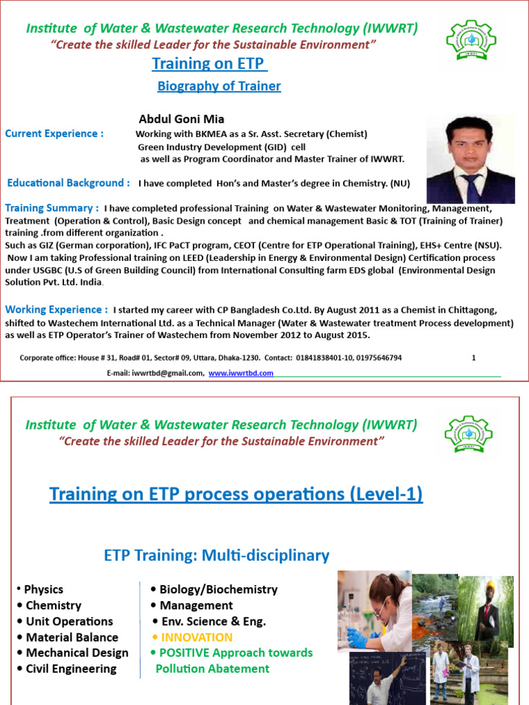 ETP Process Operation Lecture-1 | PDF | Sewage Treatment | Materials