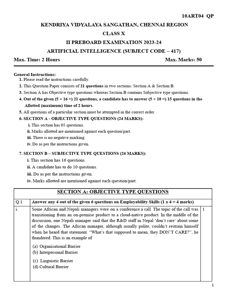 10art04 QP | PDF | Artificial Intelligence | Intelligence (AI) & Semantics