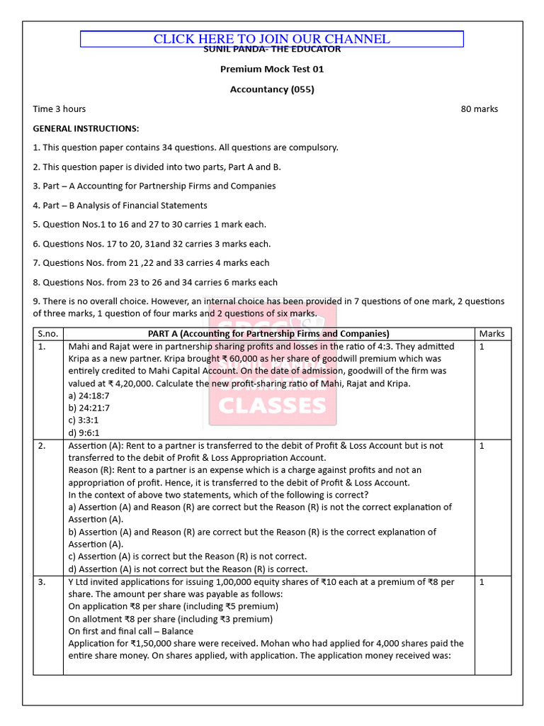 Sunil Panda Class 12 Accountancy Mock Test | PDF | Balance Sheet ...