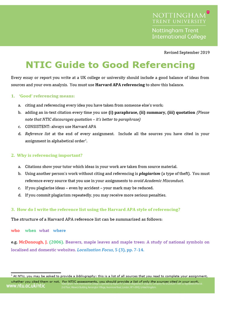 NTIC Guide to Good Referencing revised | Download Free PDF | Plagiarism ...