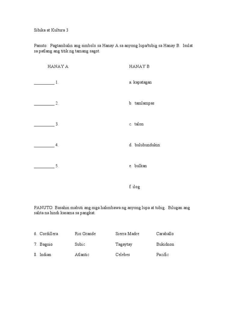 Sibika at Kultura Quiz 2 1st Trimester