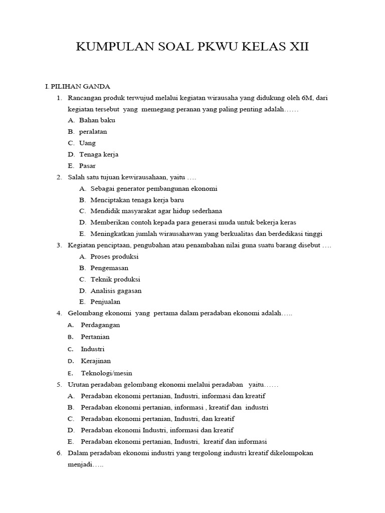 Latihan Soal PG Pkwu Kelas Xii | PDF | Seni