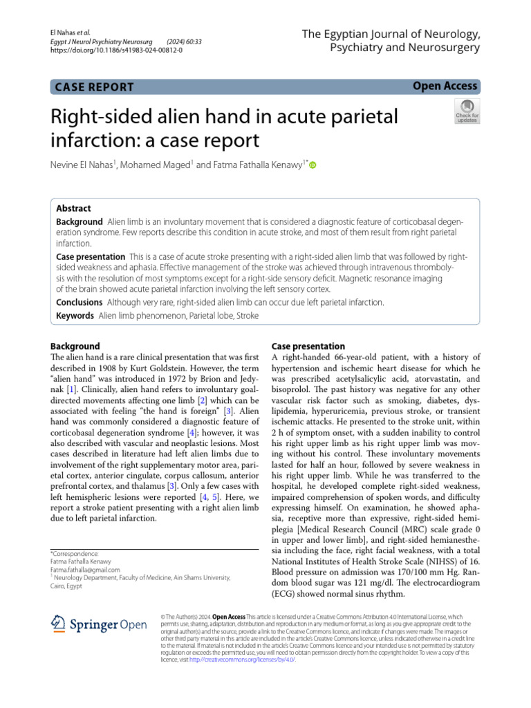 alien hand syndrome 3 | Download Free PDF | Stroke | Parietal Lobe